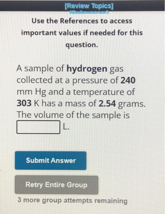 A sample of hydrogen gas collected at a pressure of | Chegg.com