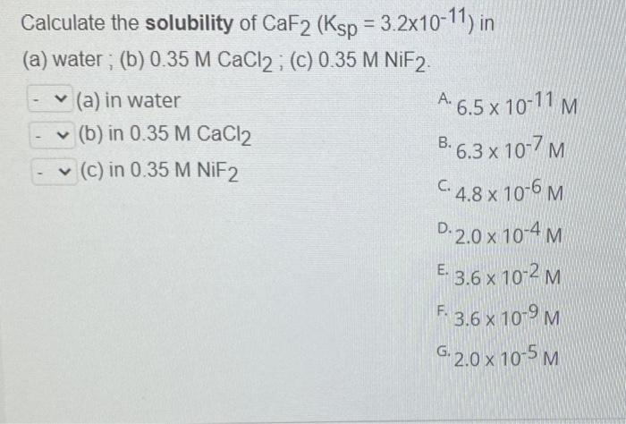 Solved Calculate the solubility of CaF2 (Ksp = 3.2x10-11) in | Chegg.com