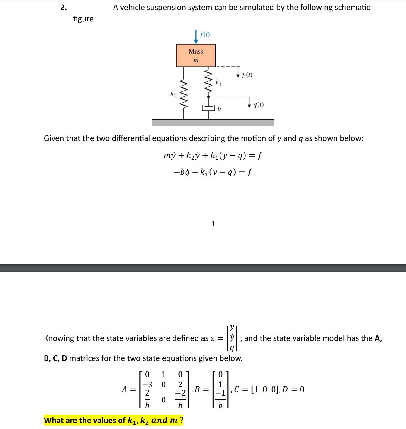 Solved A vehicle suspension system can be simulated by the | Chegg.com