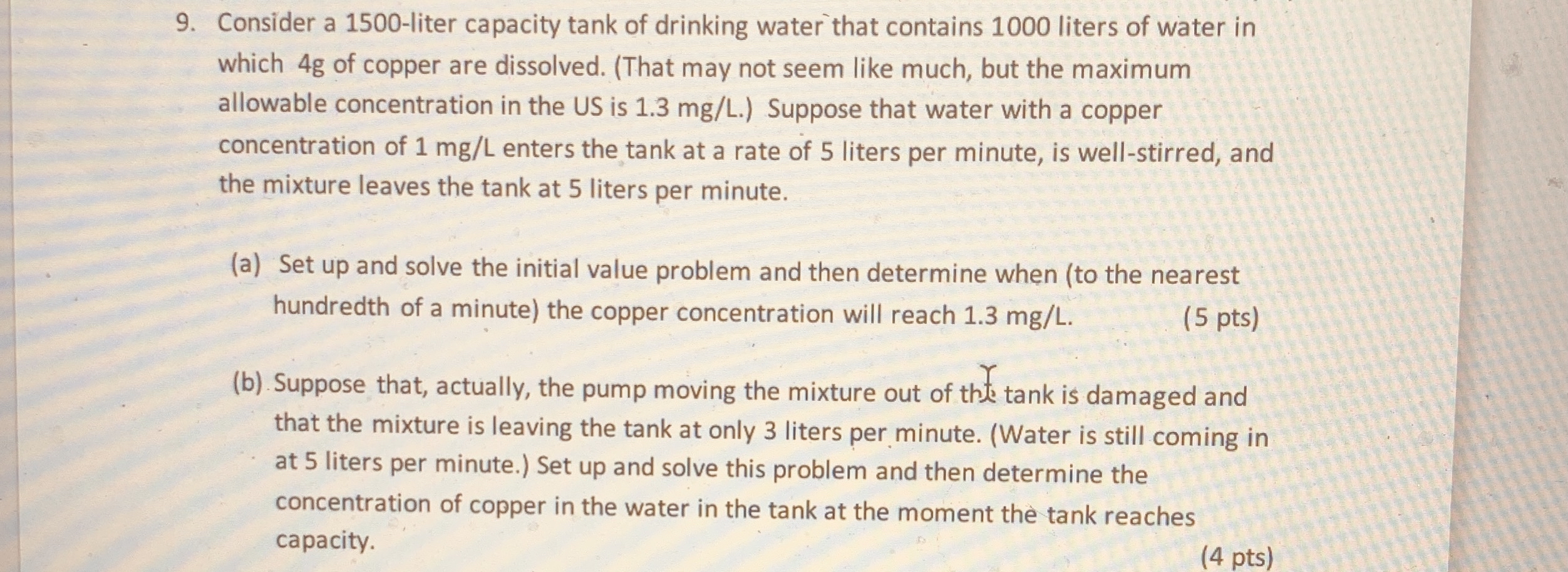 Consider a 1500 -liter capacity tank of drinking | Chegg.com