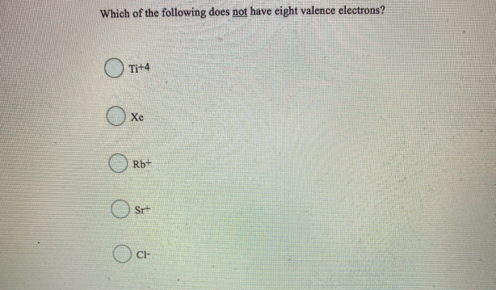 Solved Which of the following does not have eight valence | Chegg.com