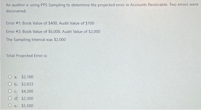 Solved An auditor is using PPS Sampling to determine the | Chegg.com