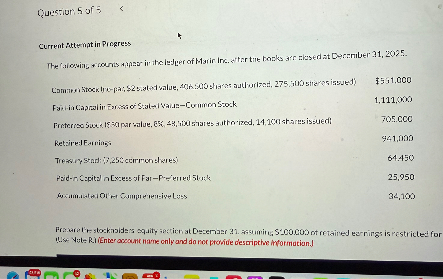 Solved Question 5 ﻿of 5Current Attempt in ProgressThe | Chegg.com