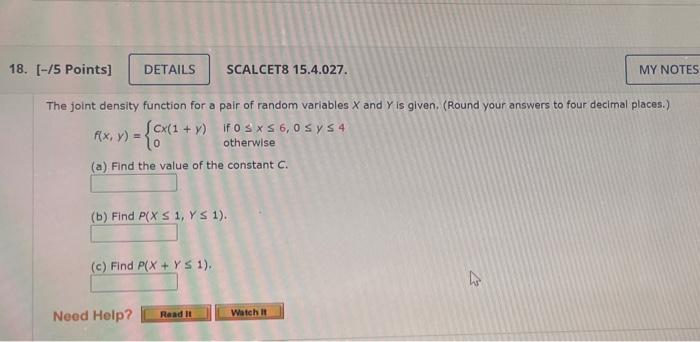 Solved The joint density function for a pair of random | Chegg.com