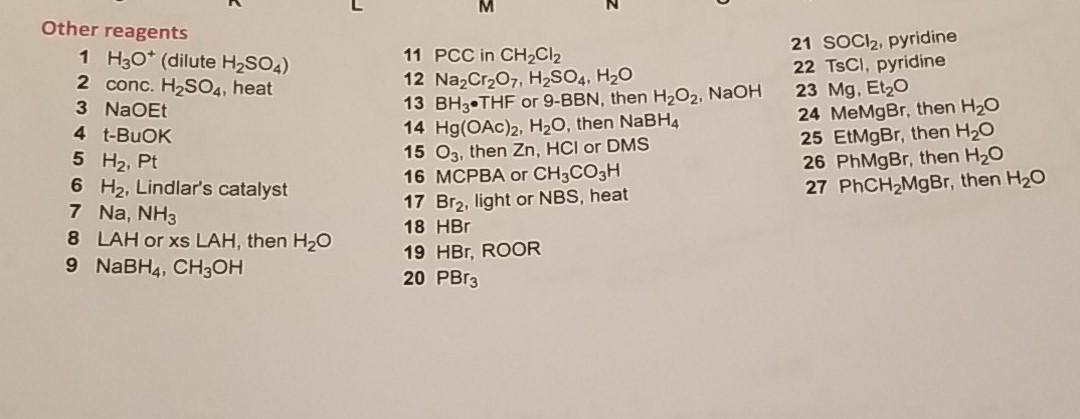 Solved Question 23 Using the reagent list, determine the | Chegg.com