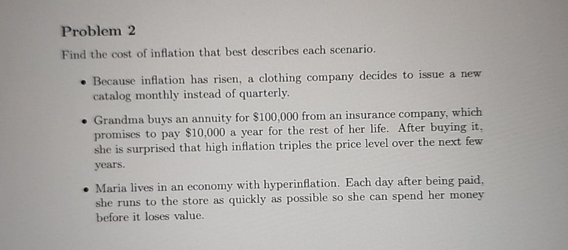 Solved Problem 2Find the cost of inflation that best | Chegg.com