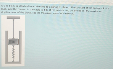 Solved A 6-lb ﻿block is attached to a cable and to a spring | Chegg.com