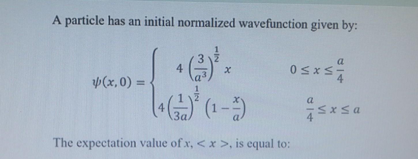 Solved A particle has an initial normalized wavefunction | Chegg.com