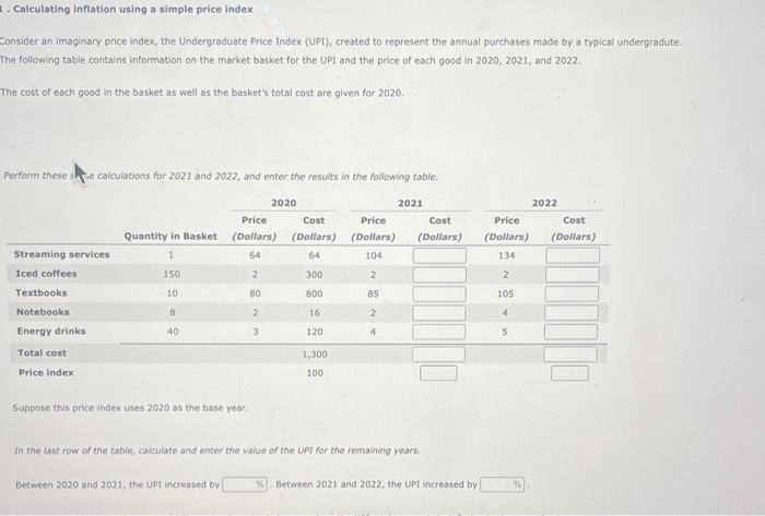 Solved - Calculating inflation using a simple price index | Chegg.com