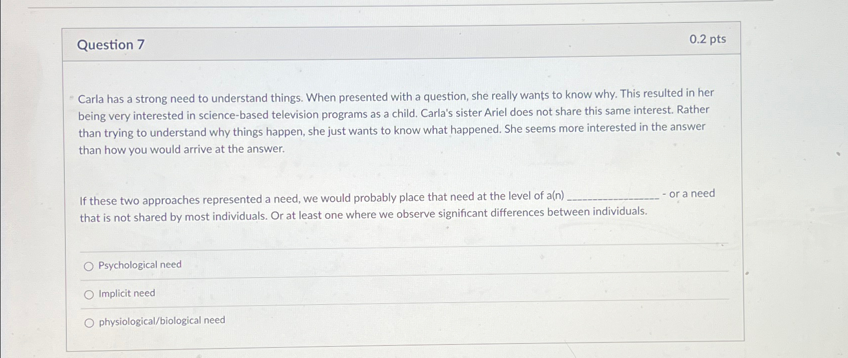 Solved Question 70.2 ﻿ptsCarla has a strong need to | Chegg.com