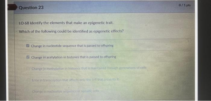 Solved LO 68 Identify the elements that make an epigenetic | Chegg.com
