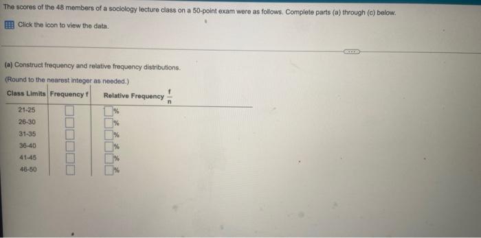 Solved (b) Construct a histogram. Choose the correct graph | Chegg.com