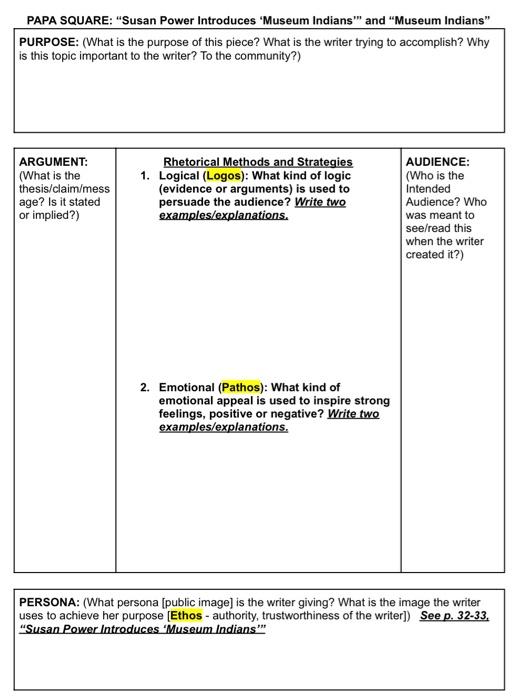 PAPA SQUARE: "Susan Power Introduces "Museum Indians" | Chegg.com