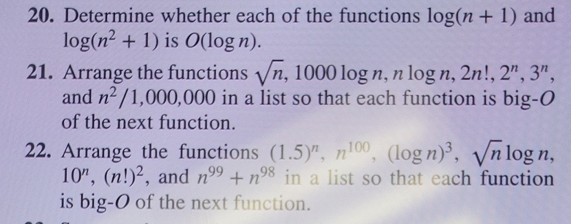 Solved Determine whether each of the functions log(n+1) ﻿and | Chegg.com
