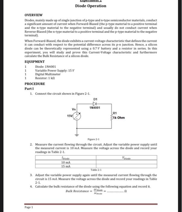 Solved Experiment 2: Diode Operation 5. Simulate this part | Chegg.com