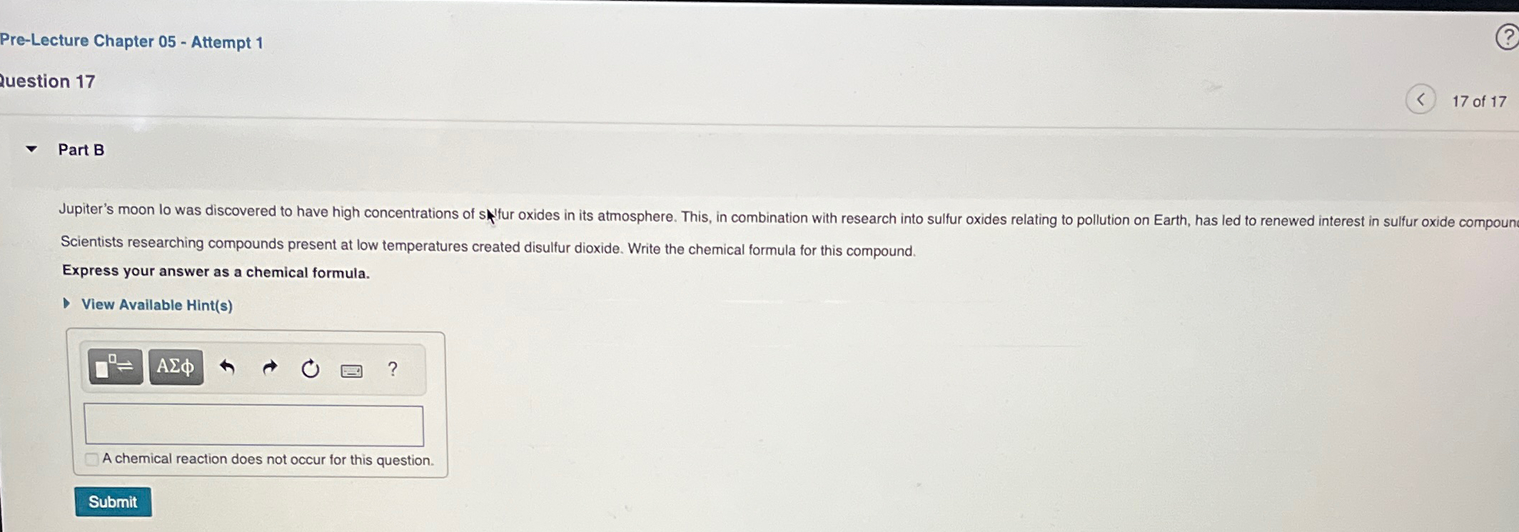 Solved Pre-Lecture Chapter 05 - ﻿Attempt 1?Question 1717 ﻿of | Chegg.com