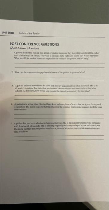 Solved POST-CONFERENCE QUESTIONS Short Answer Questions | Chegg.com