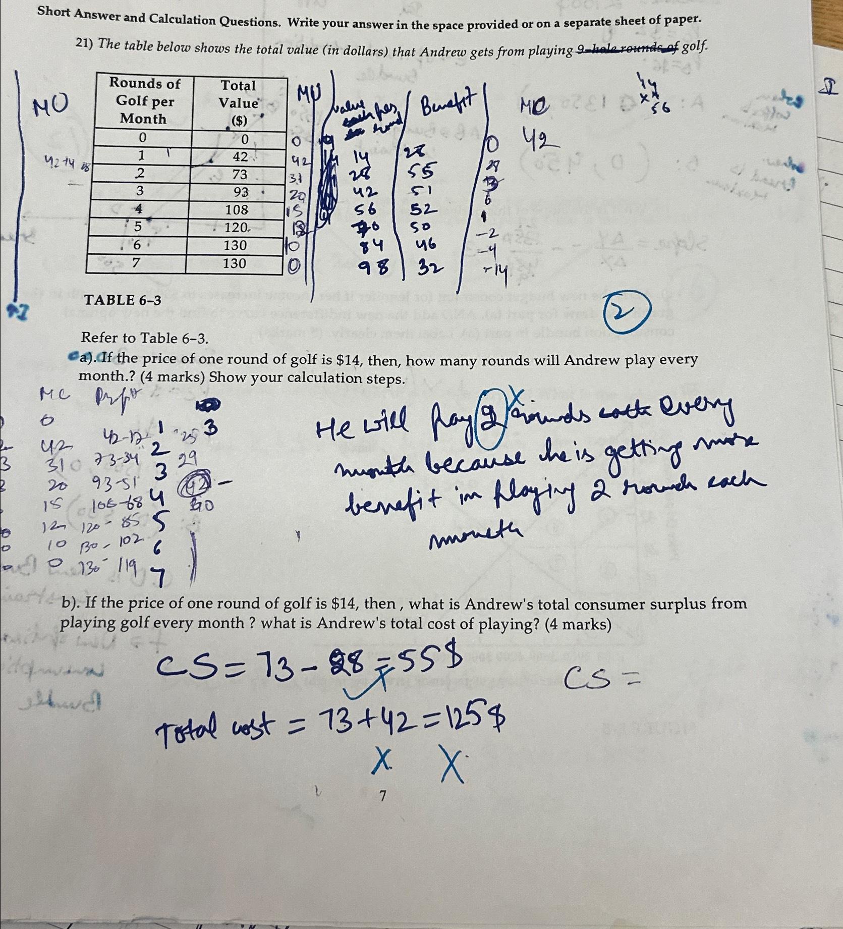 Solved Short Answer and Calculation Questions. Write your | Chegg.com