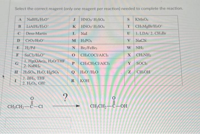 Select the correct reagent (only one reagent per | Chegg.com