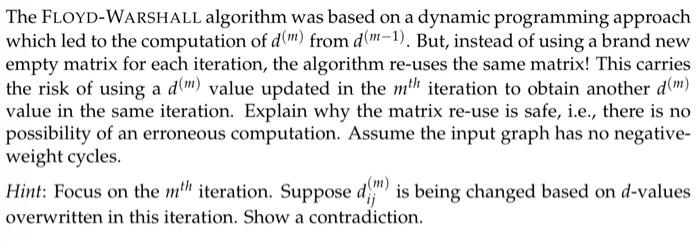 Solved The FLOYD-WARSHALL algorithm was based on a dynamic | Chegg.com