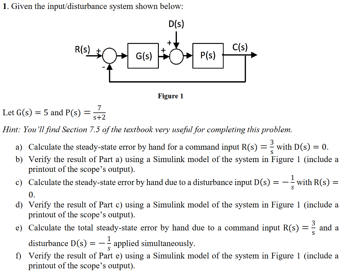Solved Given the input/disturbance system shown below:Let | Chegg.com