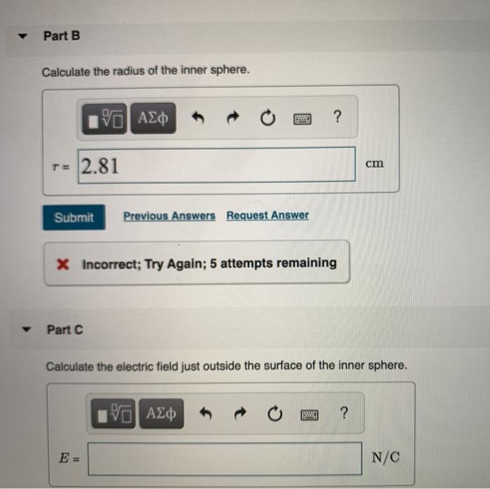 Solved Part A A spherical capacitor contains a charge of | Chegg.com