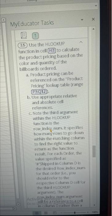 (3.5) Use the HLOOKUP function in cell (H3) to | Chegg.com
