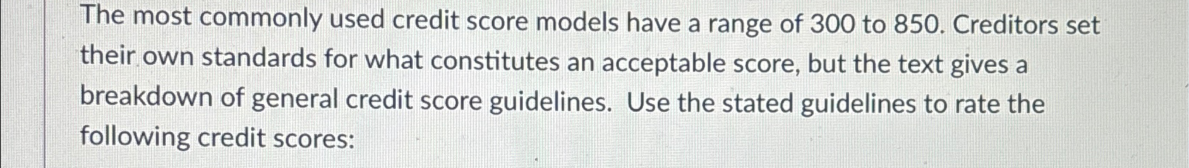 Solved The most commonly used credit score models have a | Chegg.com