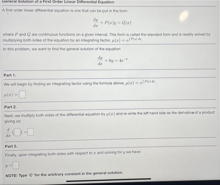Solved General Solution of a First Order Linear Differential | Chegg.com