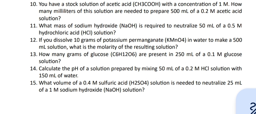 Solved You have a stock solution of acetic acid (CH3COO H) | Chegg.com
