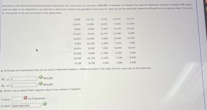 Solved According to the National Automobile Dealers | Chegg.com