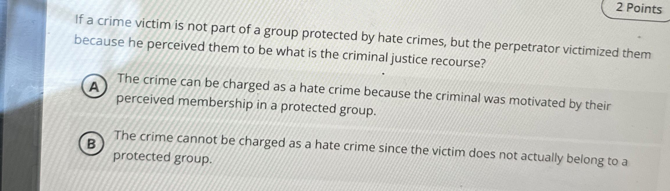 Solved If a crime victim is not part of a group protected by | Chegg.com