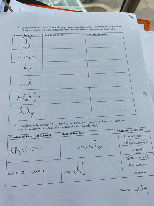 Solved 9. For each molecule, list all functional groups | Chegg.com