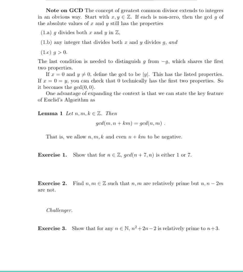 Solved Note on GCD The concept of greatest common divisor | Chegg.com