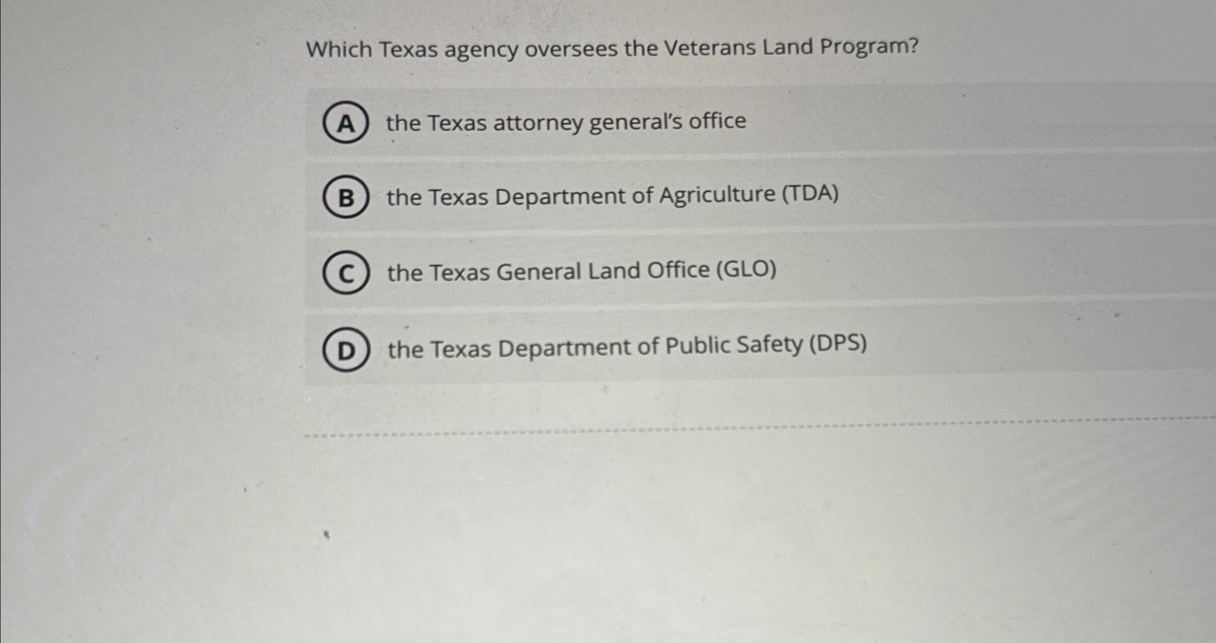 Solved Which Texas agency oversees the Veterans Land | Chegg.com Solved Which Texas agency oversees the Veterans Land | Chegg.com