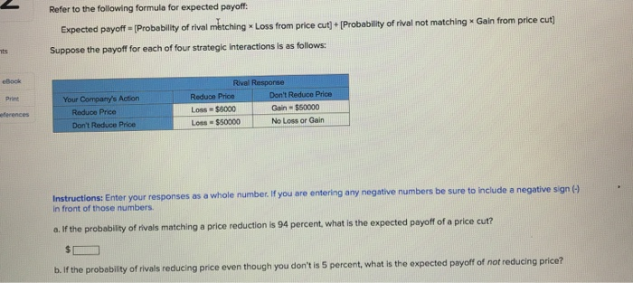Solved Refer to the following formula for expected payoff: | Chegg.com