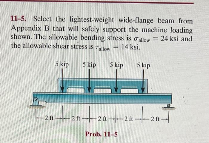 Solved 11-5. Select the lightest-weight wide-flange beam | Chegg.com