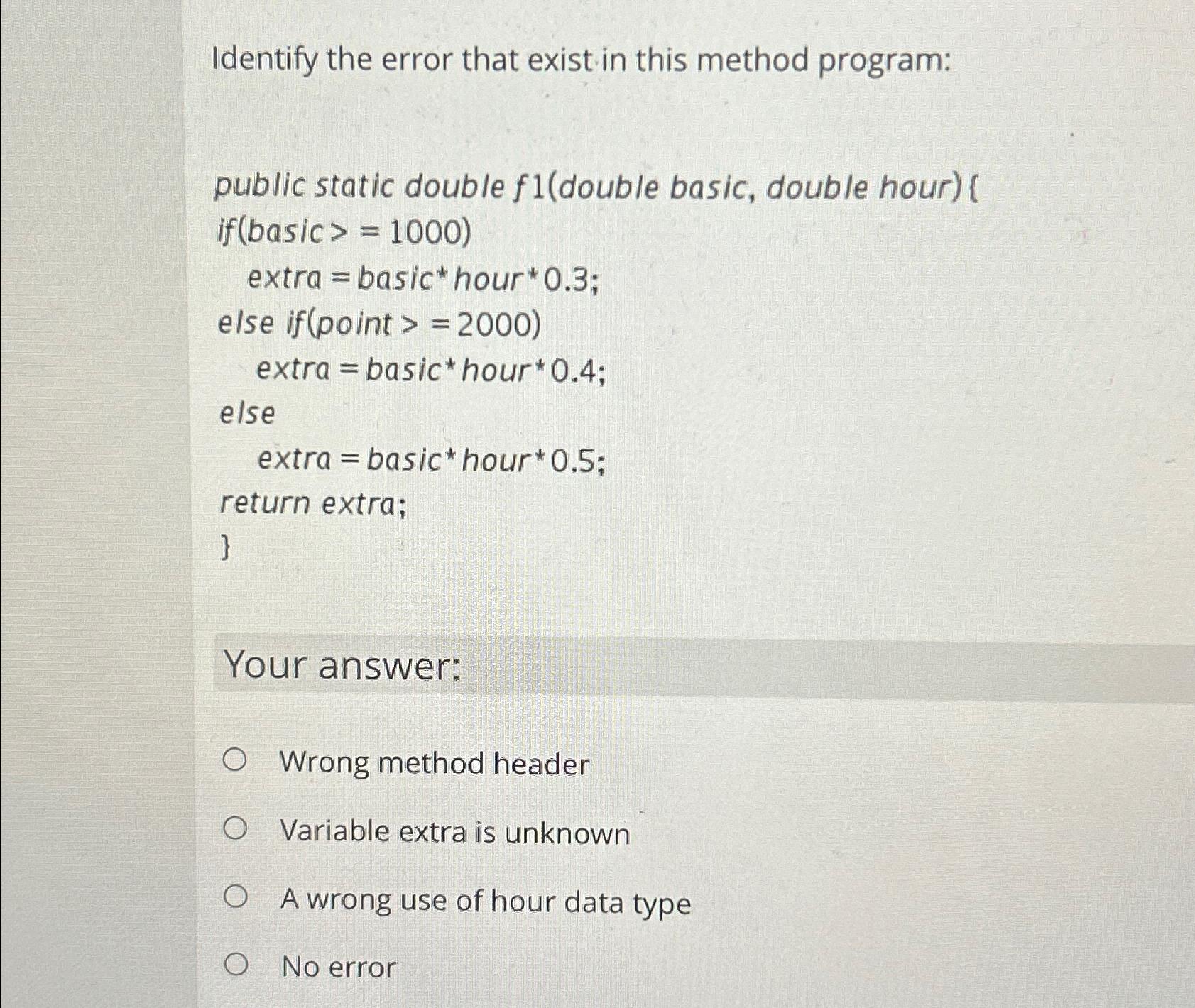 Solved Identify the error that exist in this method | Chegg.com