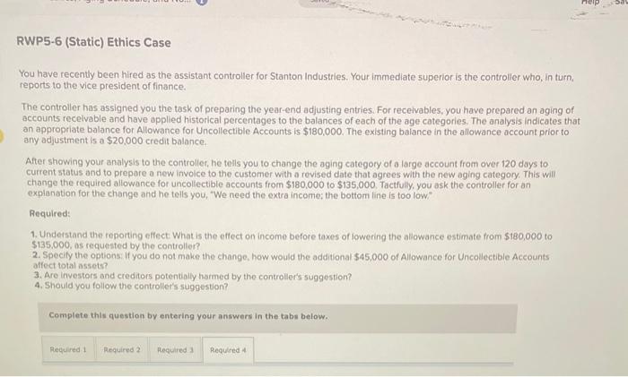Solved RWP5-6 (Static) Ethics Case You have recently been | Chegg.com