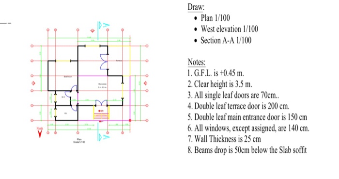 Draw: Plan 1/100 • West elevation 1/100 • Section A-A | Chegg.com