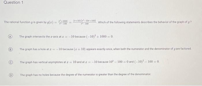 Solved The rational function g is given by | Chegg.com