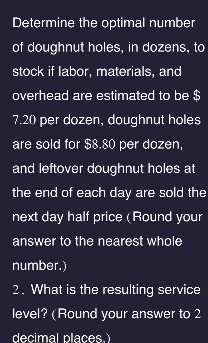 Solved Determine the optimal number of doughnut holes, in | Chegg.com