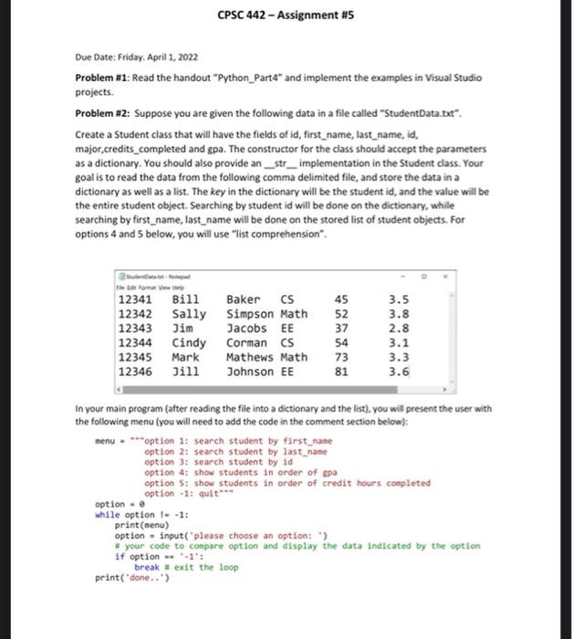 CPSC 442 - Assignment #5 Due Date: Friday, April 1, | Chegg.com