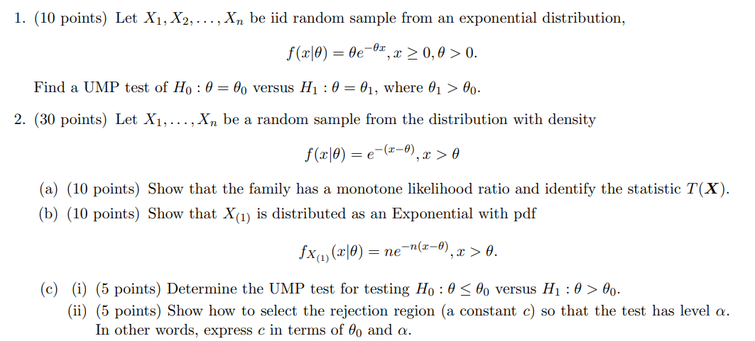 Solved Find the UMP.(10 ﻿points) ﻿Let x1,x2,dots,xn ﻿be iid | Chegg.com