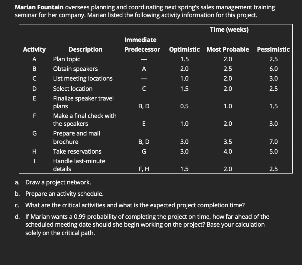 Solved Marian Fountain oversees planning and coordinating | Chegg.com
