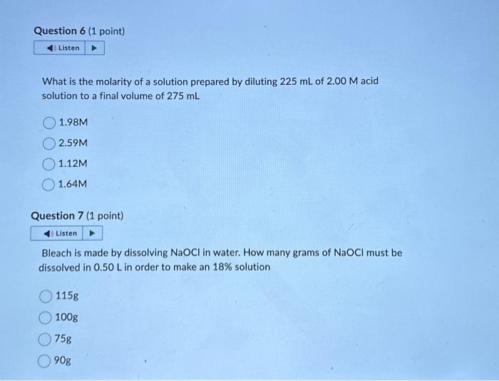 Solved What is the molarity of a solution prepared by | Chegg.com