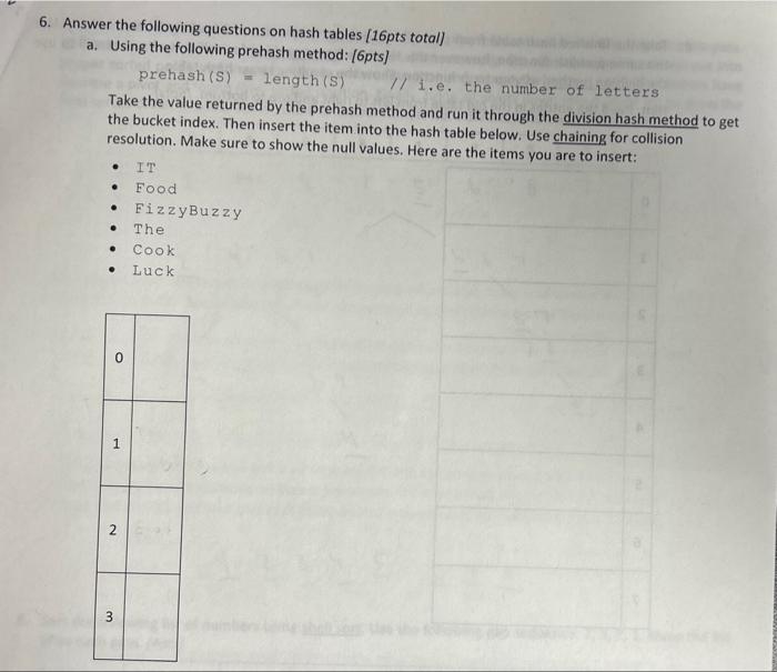 Solved Answer the following questions on hash tables [16pts | Chegg.com