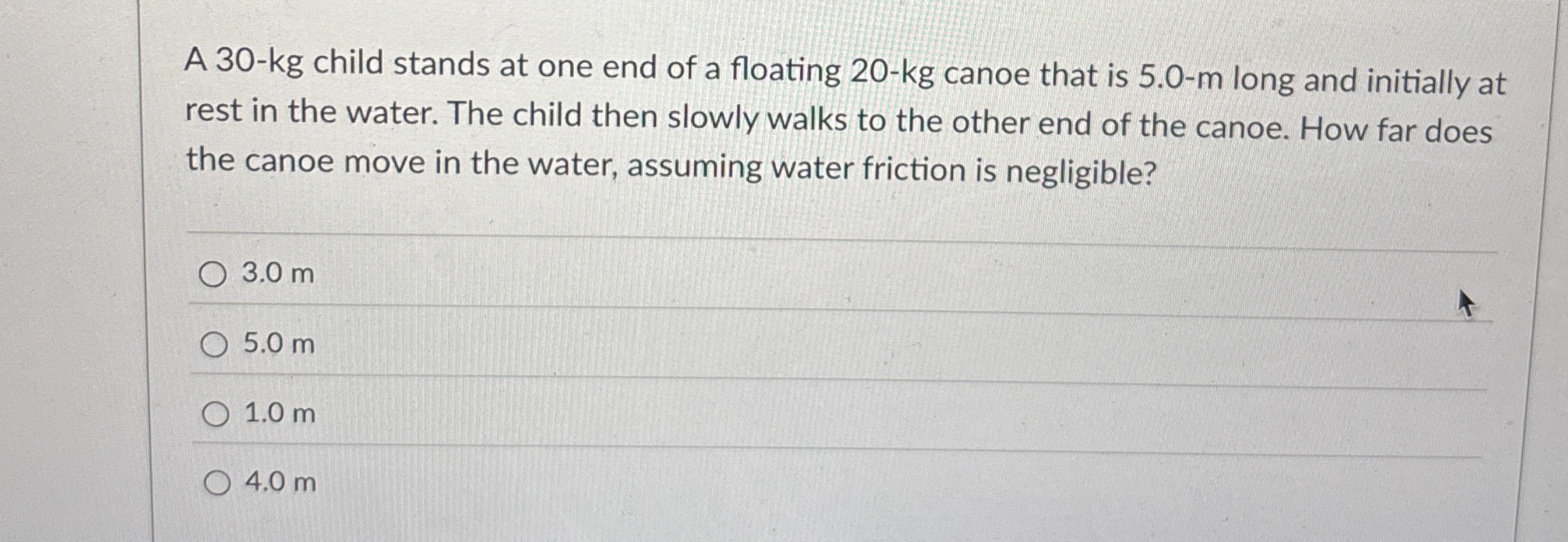Solved A 30-kg child stands at one end of a floating 20-kg | Chegg.com