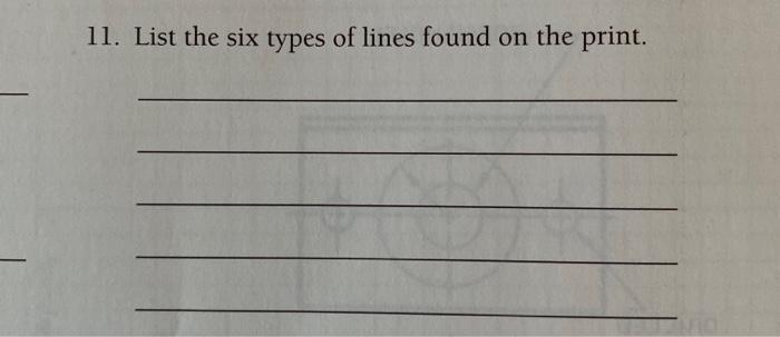 Solved 11. List the six types of lines found on the print. | Chegg.com