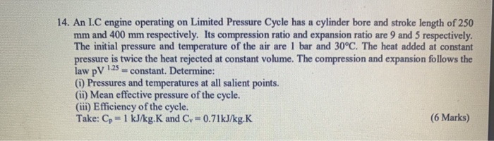 Solved 14. An I.C engine operating on Limited Pressure Cycle | Chegg.com